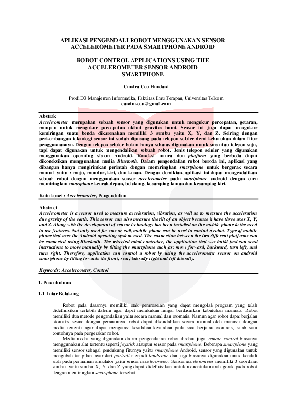 Pdf Aplikasi Pengendali Robot Menggunakan Sensor Accelerometer Pada Smartphone Android Robot