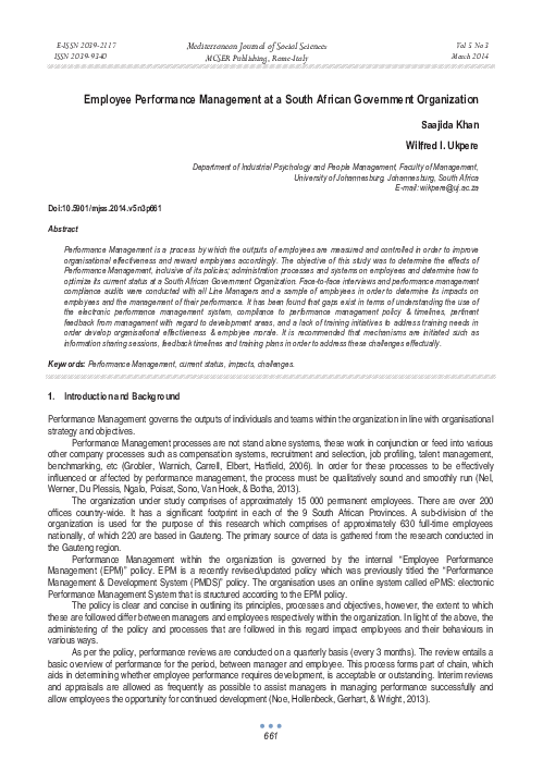 (PDF) Employee Performance Management at a South African Government ...