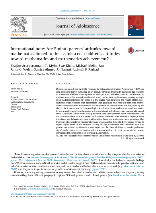(PDF) International note: Are Emirati parents' attitudes toward mathematics linked to their ...