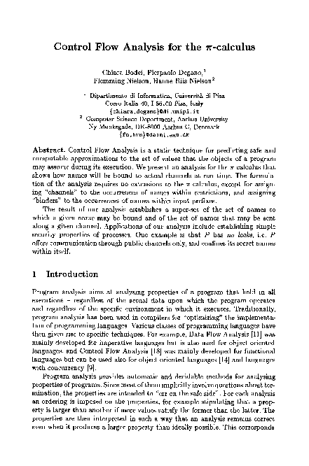 (PDF) Control Flow Analysis for the pi-calculus