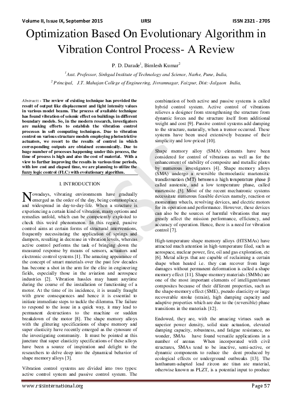 (PDF) Optimization Based On Evolutionary Algorithm in Vibration Control Process- A Review