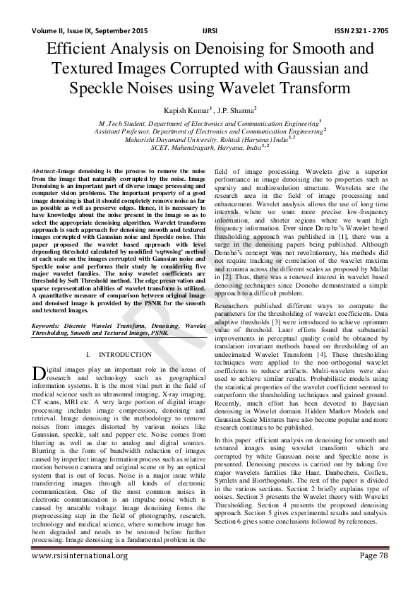 Pdf Efficient Analysis On Denoising For Smooth And Textured Images Corrupted With Gaussian And