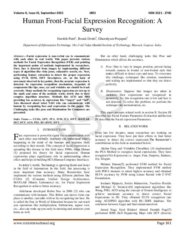 (PDF) Human Front-Facial Expression Recognition: A Survey