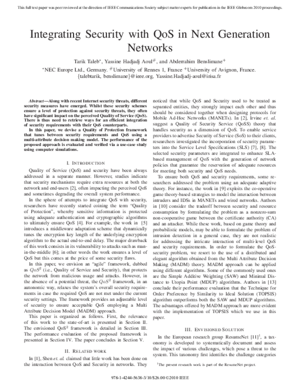 (PDF) Integrating Security with QoS in Next Generation Networks