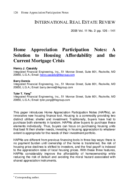 (PDF) Home Appreciation Participation Notes: A Solution to Housing ...