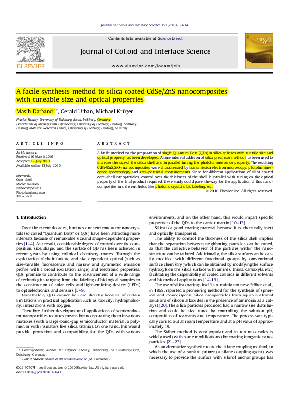 (PDF) A facile synthesis method to silica coated CdSe/ZnS ...
