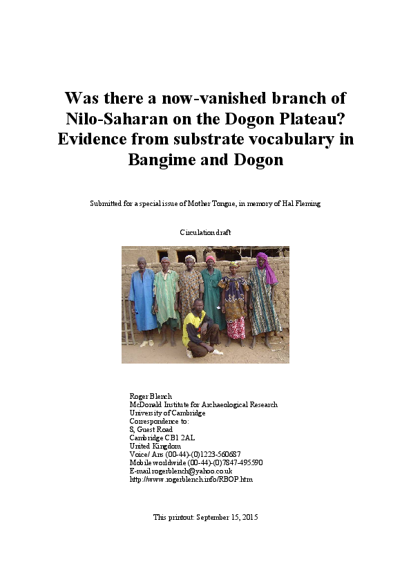 (PDF) Was there a now-vanished branch of Nilo-Saharan on the Dogon ...