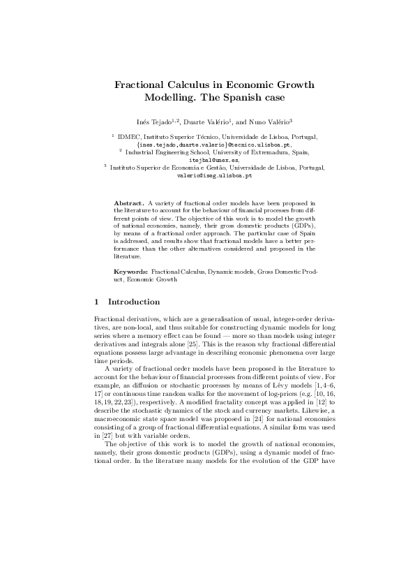 Pdf Fractional Calculus In Economic Growth Modelling The Spanish Case