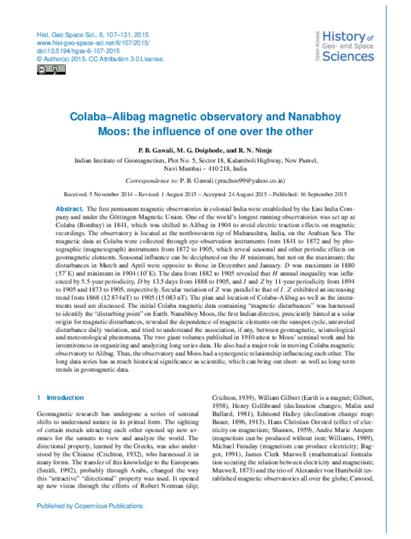 (PDF) Colaba–Alibag magnetic observatory and Nanabhoy Moos: the ...