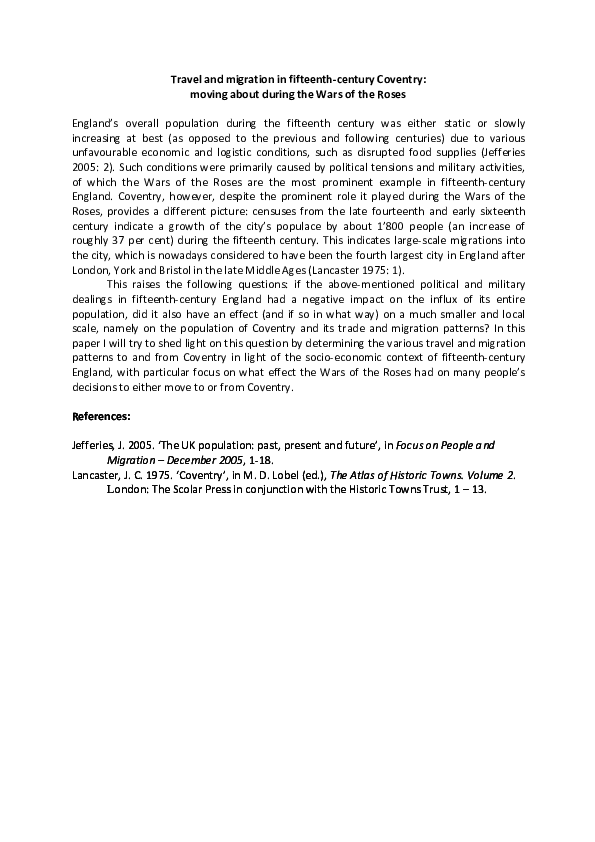 (PDF) Travel and migration in fifteenth-century Coventry: moving about ...