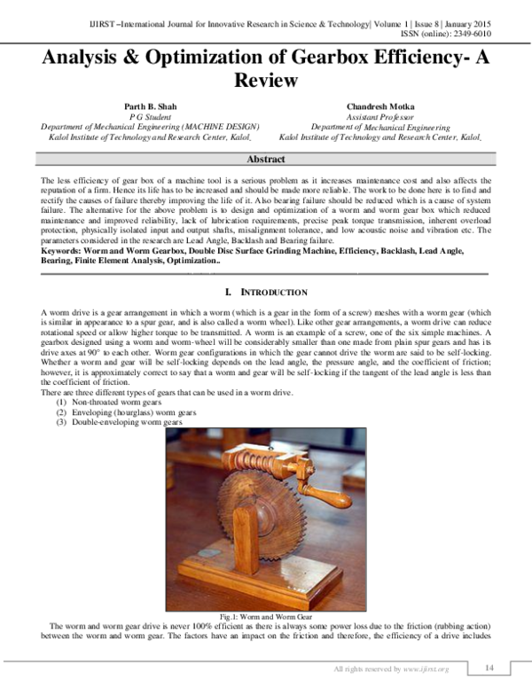 (PDF) Analysis & Optimization of Gearbox Efficiency- A Review