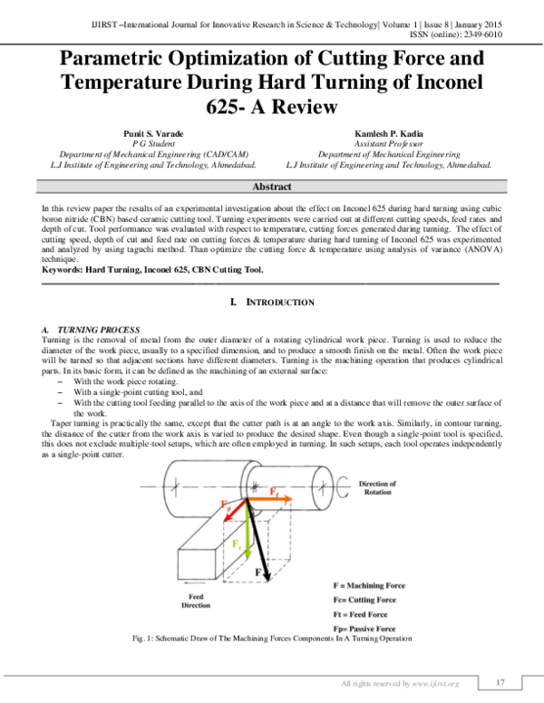 Pdf Parametric Optimization Of Cutting Force And Temperature During Hard Turning Of Inconel