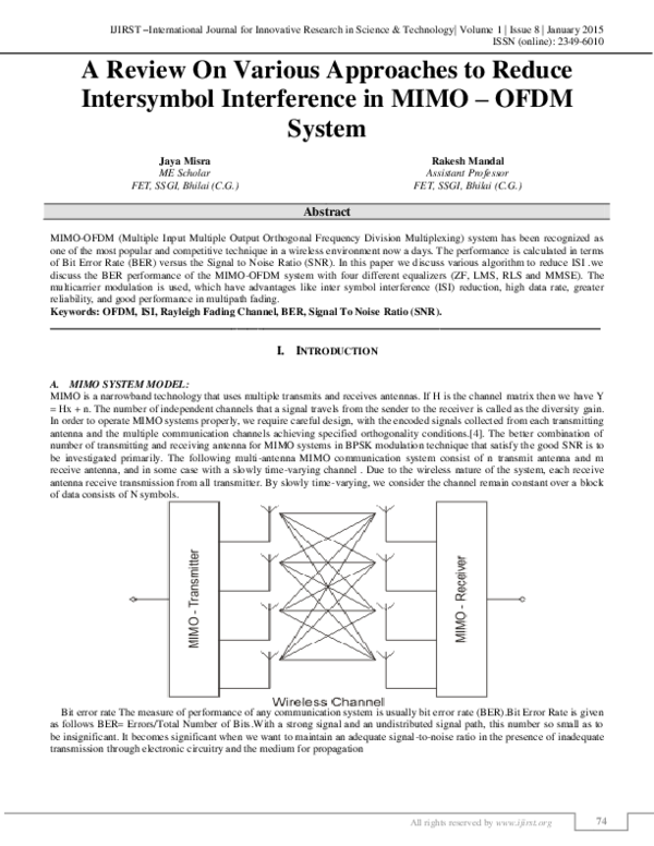 (PDF) A Review on Various Approaches to Reduce Intersymbol Interference in MIMO - OFDM System