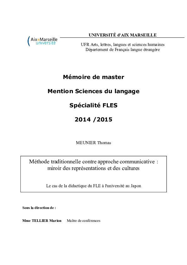 mémoire de master 2 sciences du langage