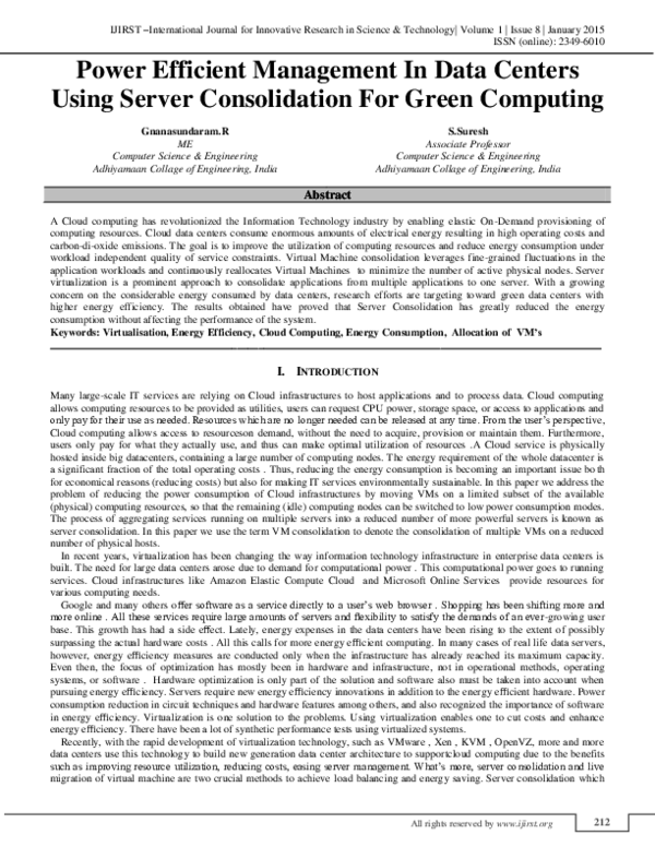 Pdf Power Efficient Management In Data Center Using Server Consolidation For Green Computing