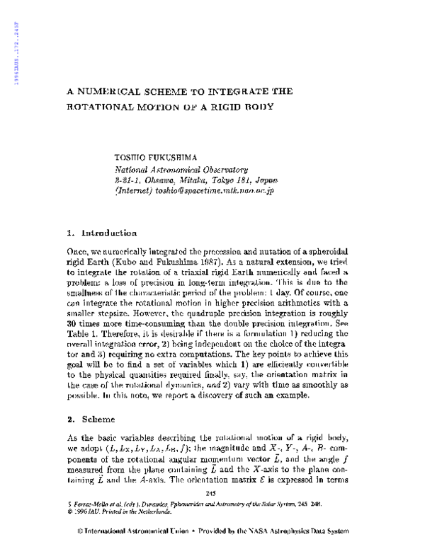 (PDF) A Numerical Scheme to Integrate the Rotational Motion of a Rigid Body