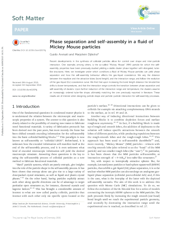 (PDF) Phase separation and self-assembly in a fluid of Mickey Mouse ...