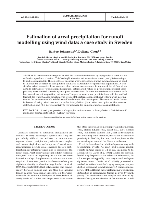 (PDF) Estimation of areal precipitation for runoff modelling using wind data: a case study in Sweden