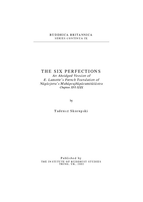 (PDF) The Six Perfections in Nāgārjuna’s Mahāprajñāpāramitāśāstra