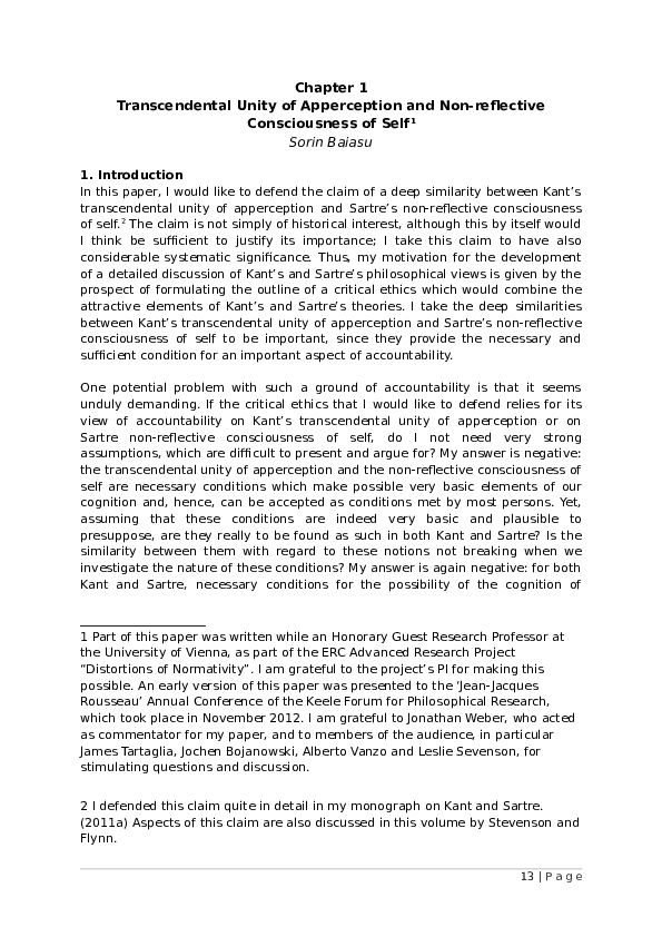 (DOC) Consciousness (of) Self and Transcendental Unity of Apperception