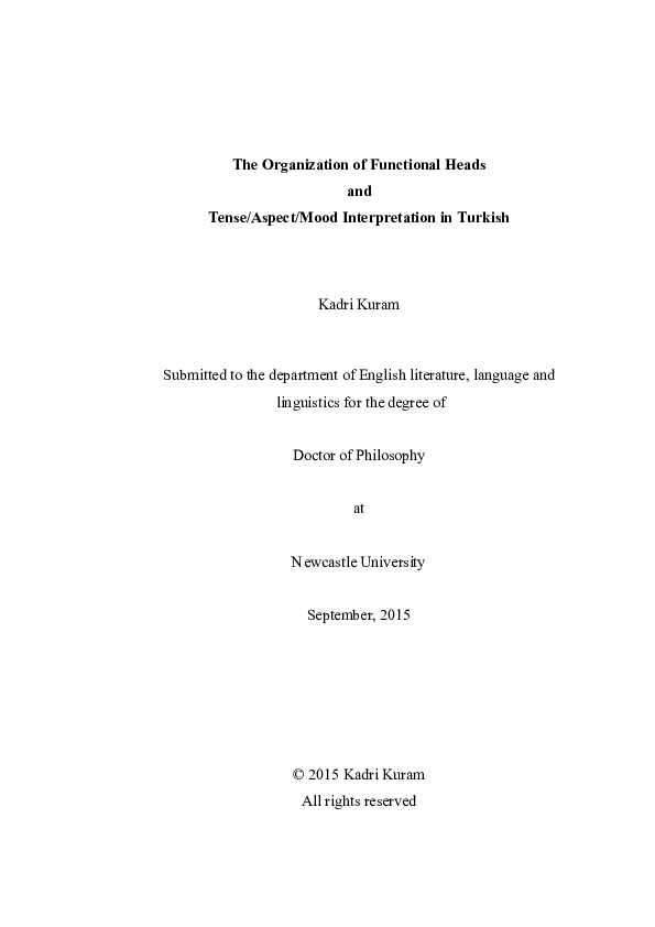 (PDF) The Organization of Functional Heads and Tense/Aspect/Mood Interpretation in Turkish