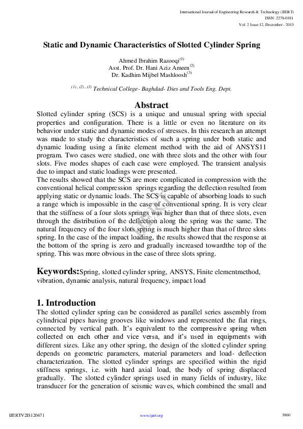 (PDF) Static and Dynamic Characteristics of Slotted Cylinder Spring
