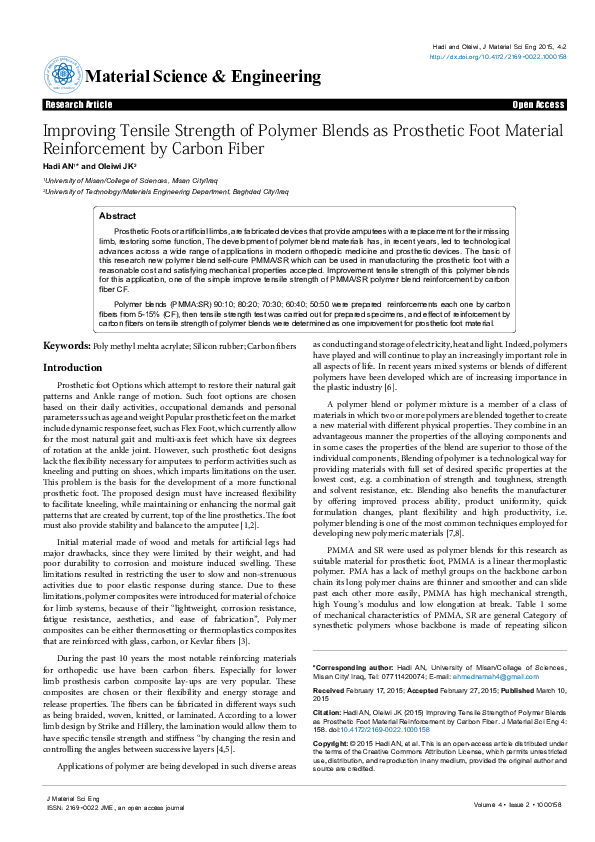 (PDF) Improving Tensile Strength of Polymer Blends as Prosthetic Foot ...