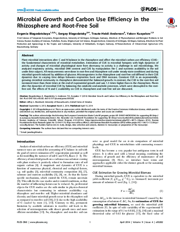 (PDF) Microbial growth and carbon use efficiency in the rhizosphere and root-free soil