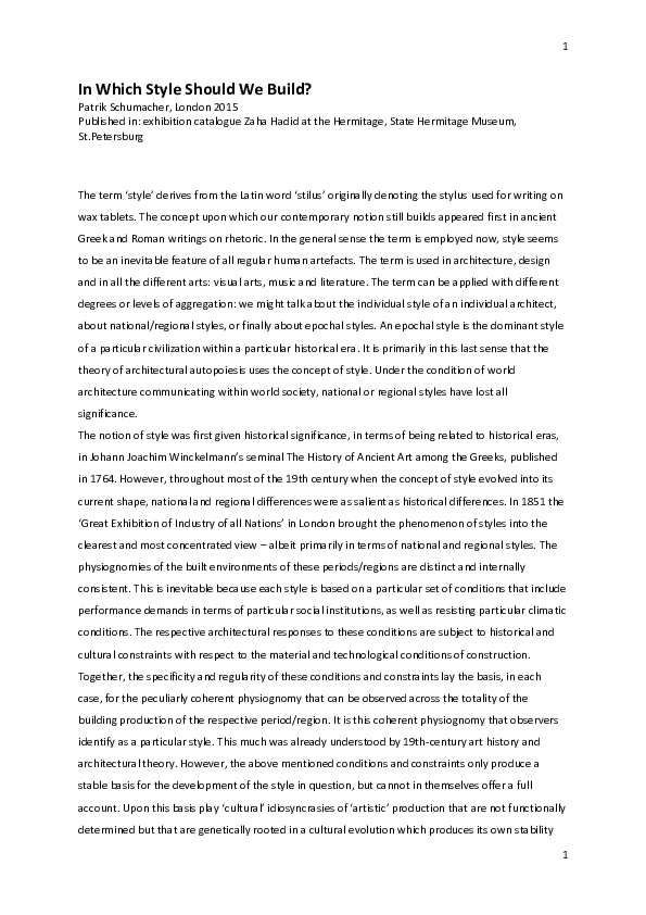 (PDF) In Which Style Should We Build?