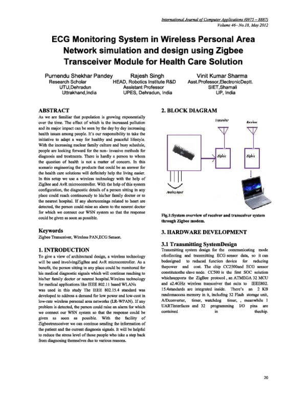 (PDF) ecg monitoring system using zigbee