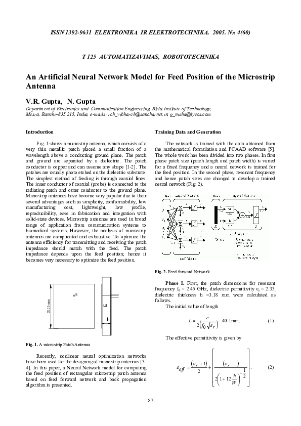 (PDF) An Artificial Neural Network Model for Feed Position of the Microstrip Antenna
