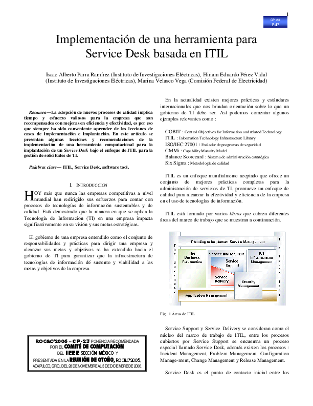 (PDF) Implementación de una herramienta para Service Desk basada en ITIL
