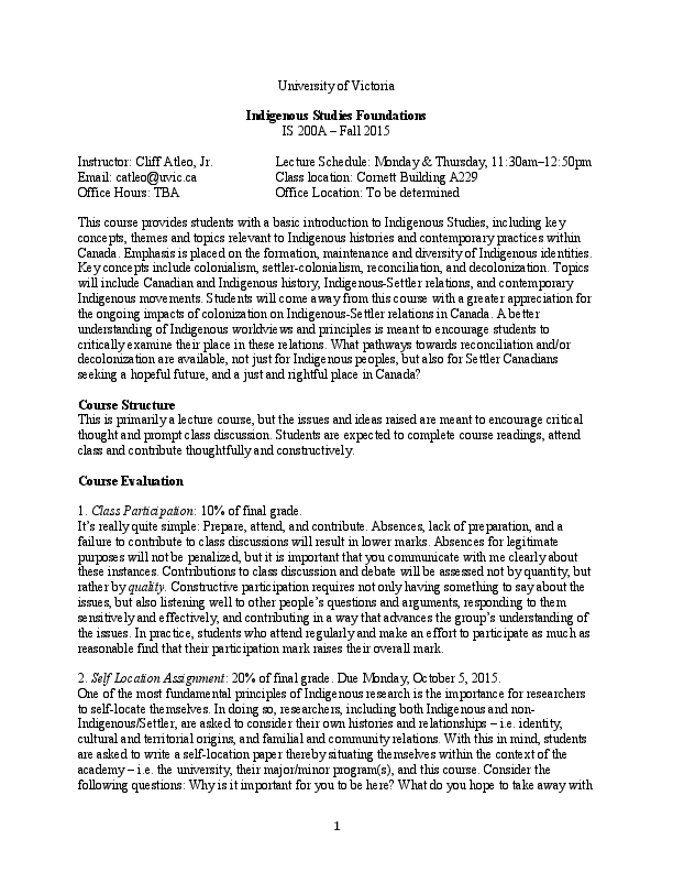(PDF) Indigenous Studies 200A syllabus