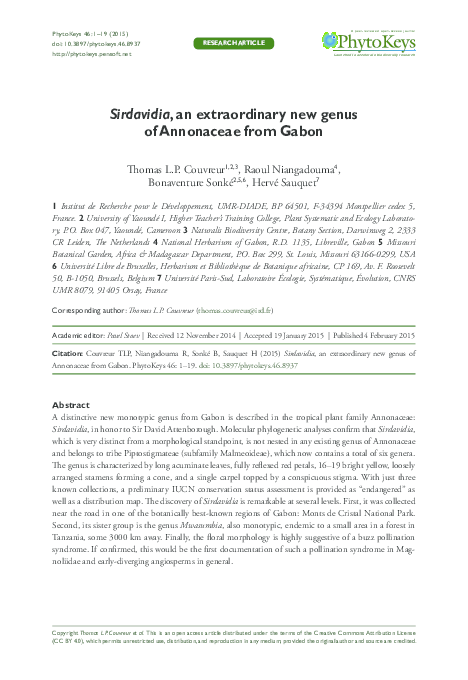 (PDF) Sirdavidia, an extraordinary new genus of Annonaceae from Gabon