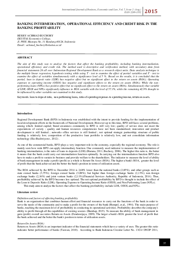 (PDF) BANKING INTERMEDIATION, OPERATIONAL EFFICIENCY AND CREDIT RISK IN ...