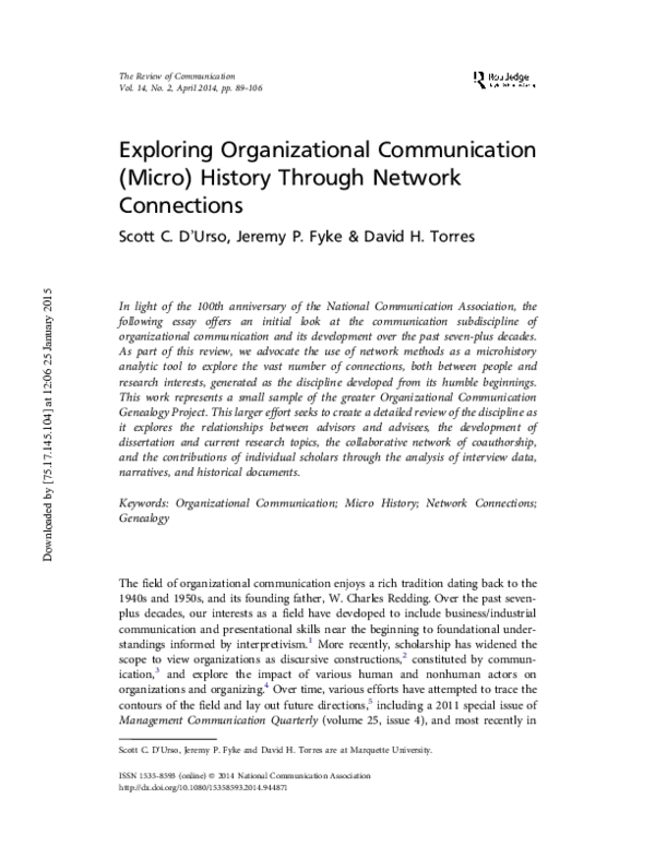 Exploring organizational communication (micro) history through network ...