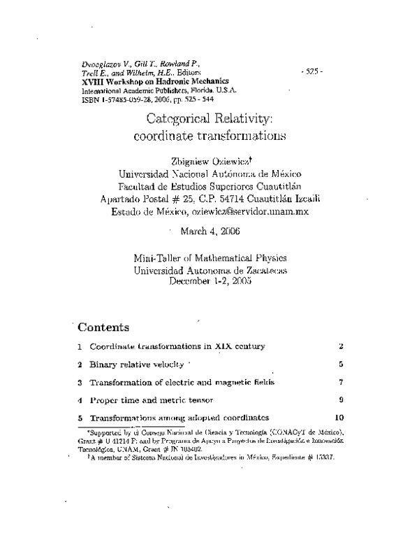 Pdf Categorical Relativity Coordinate Transformations