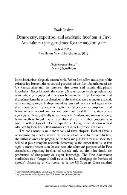 (PDF) Review of Robert C. Post, "Democracy, expertise, and academic ...