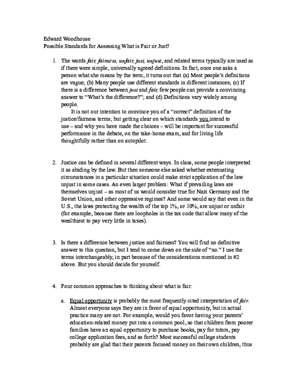 (PDF) Possible Standards for Assessing What is Fair or Just?
