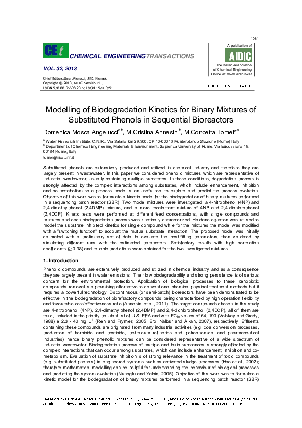 (PDF) Modelling of Biodegradation Kinetics for Binary Mixtures of Substituted Phenols in ...
