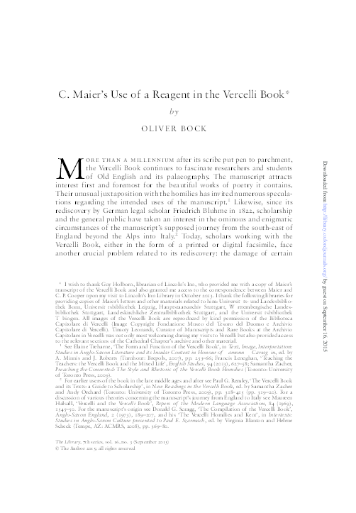 (PDF) C. Maier's Use of a Reagent in the Vercelli Book