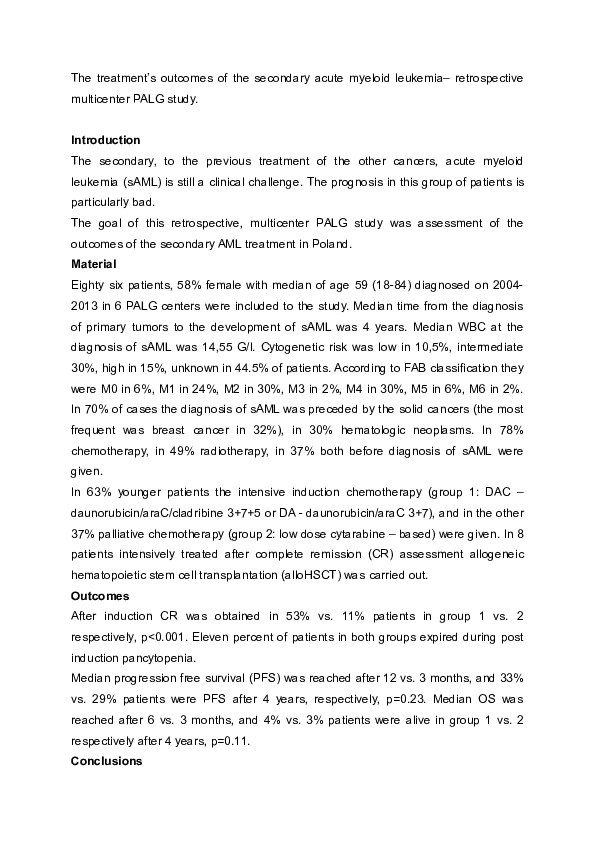 (DOC) The treatment’s outcomes of the secondary acute myeloid leukemia ...