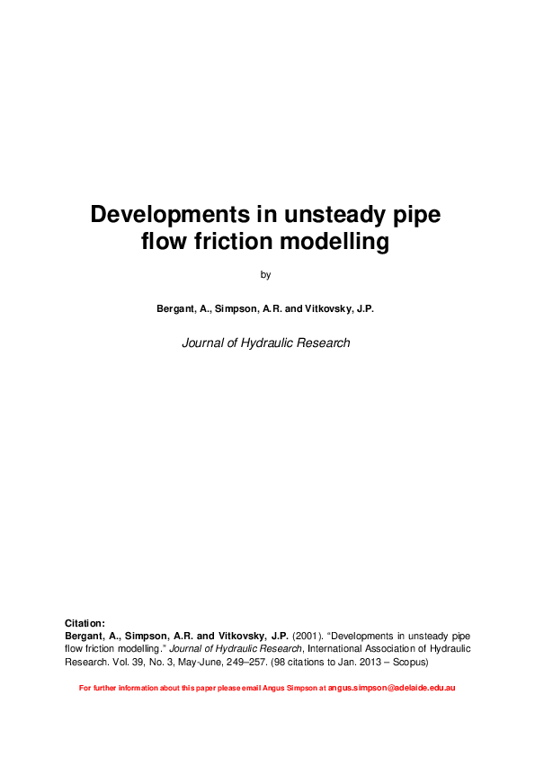 (PDF) Developments in unsteady pipe flow friction modelling