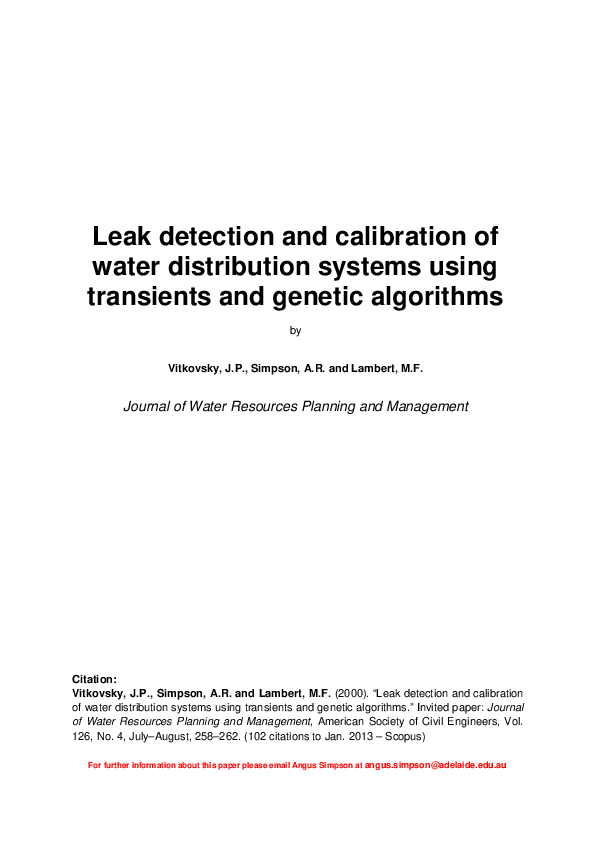 (PDF) Leak detection and calibration of water distribution systems using transients and genetic ...