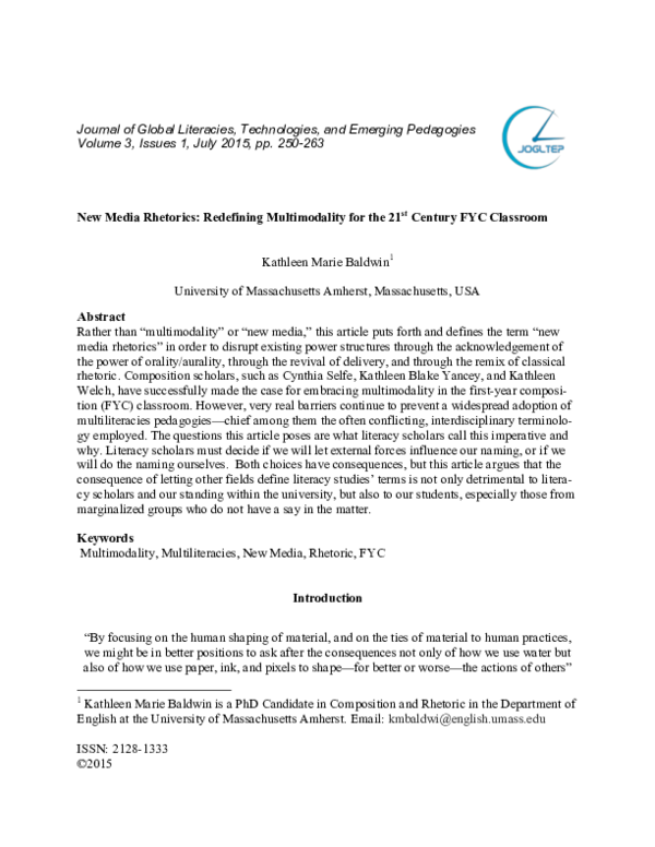 (PDF) New Media Rhetorics: Redefining Multimodality for the 21st ...