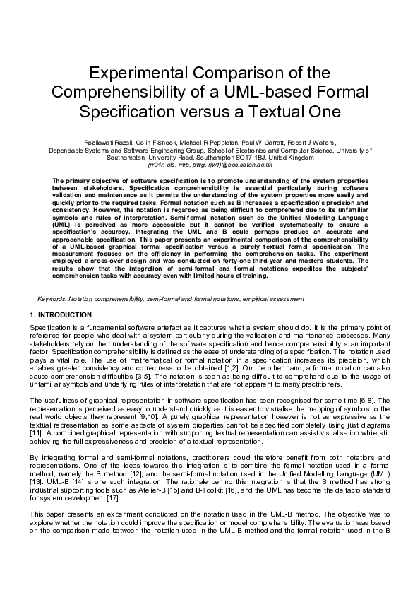 (PDF) Experimental Comparison of the Comprehensibility of a UML-based Formal Specification ...
