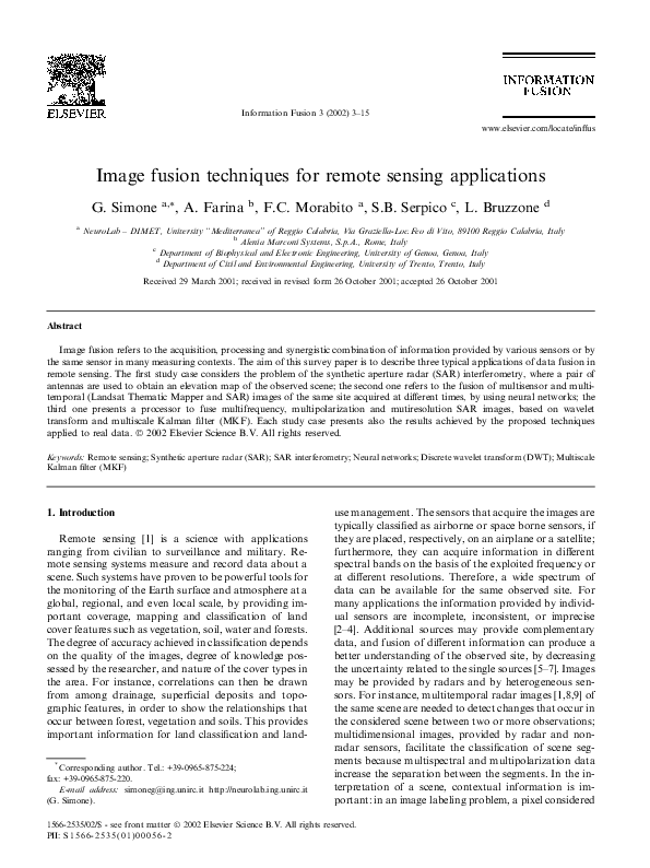 Image fusion techniques for remote sensing applications