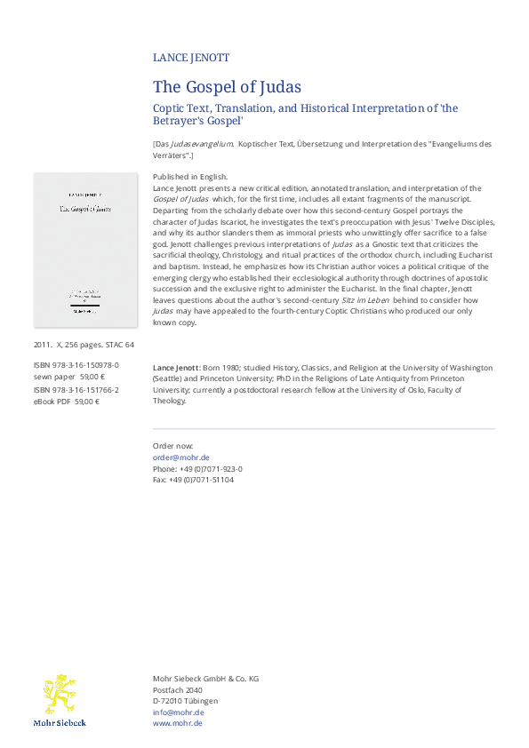 (PDF) The Gospel of Judas: Coptic Text, Translation, and Historical ...