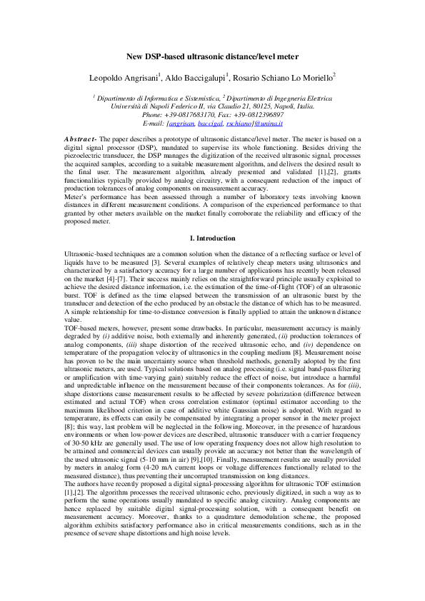 (PDF) New DSP-based ultrasonic distance/level meter