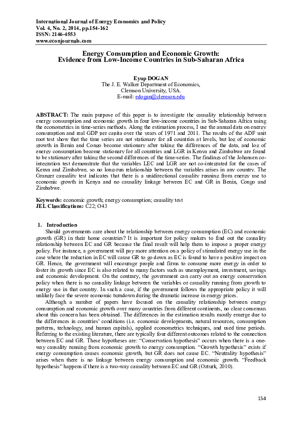 (PDF) Energy Consumption and Economic Growth: Evidence from Low-Income Countries in Sub-Saharan ...